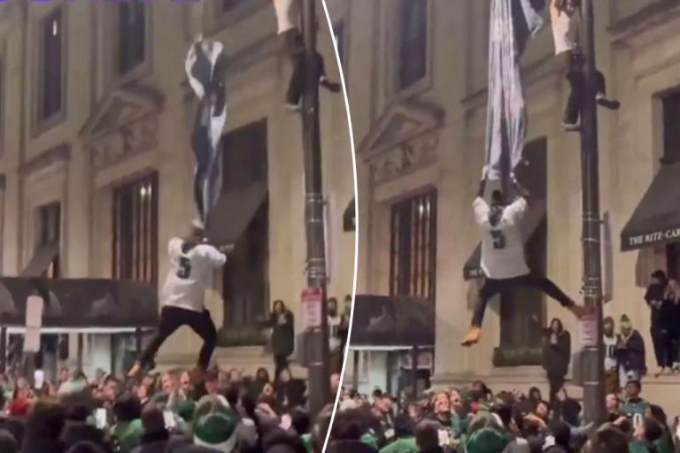 Eagles fan’s attempt to fly fails during NFC Championship celebrations ...