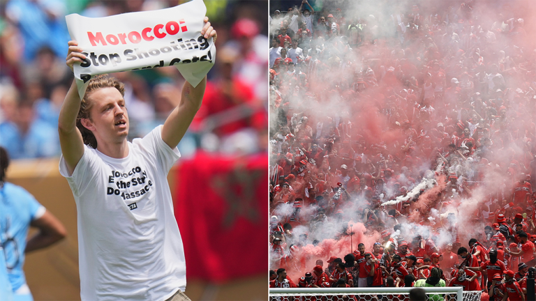 Protesters and smoke flares interrupt FIFA Club World Cup game in ...