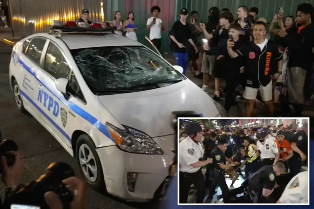 Excited Knicks fans vandalize police car as NBA Finals joy quickly ...